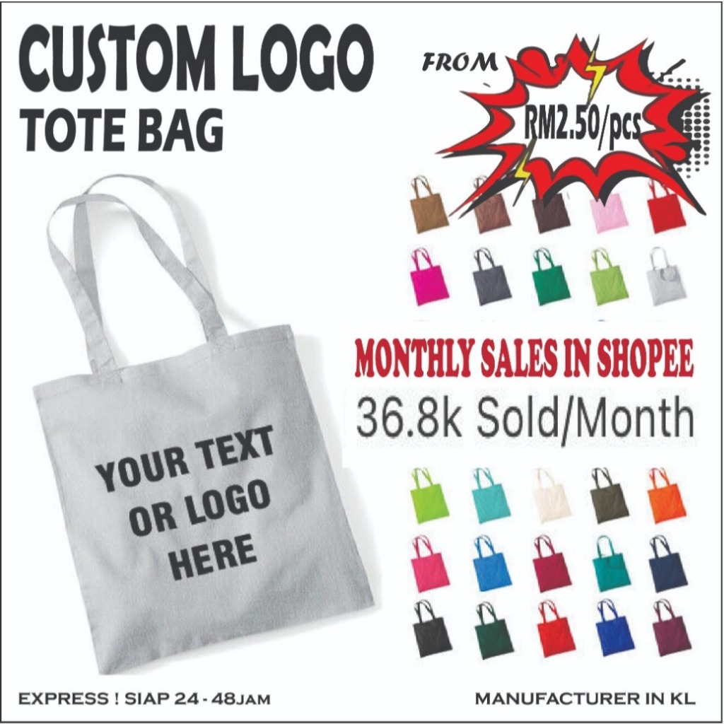 24 JAM SIAP PRINT Plain Canvas Bag Plain Tote Bags Cotton Student Beg ...