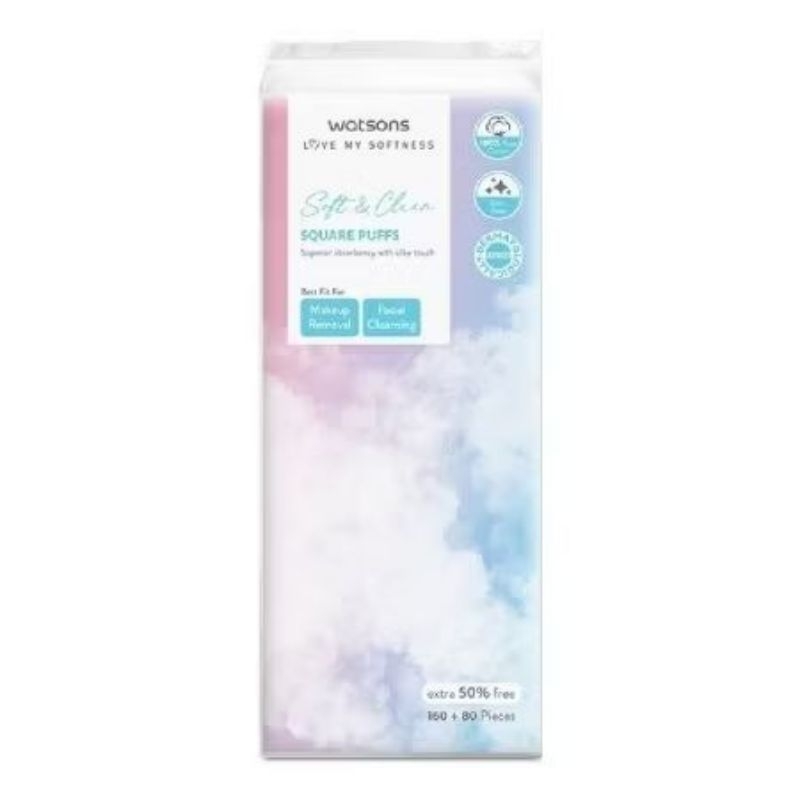 Watson Facial Cotton Square Puffs (160's + 80 pc) | Shopee Malaysia