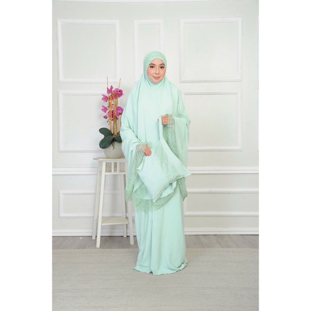 Telekung Single Lace With Bag | Premium Quality | Women Attire | Shopee ...