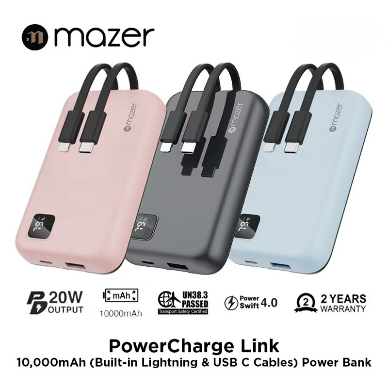 MAZER PowerCharge Link Power Bank 10000mAh Built-in Light & USB C ...