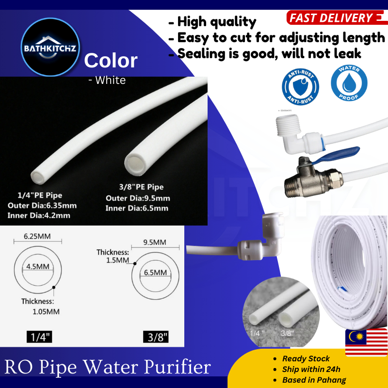 BATKITCHZ Water Filter 1/4' RO Tube 3/8' White Pipe Hose General Water ...
