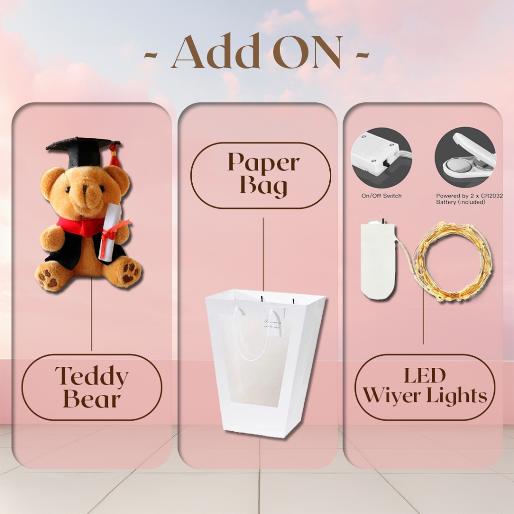 ADD ON Teddy Bear + Lights + Paper Bag (Add on with any Flowers Bouquet ...
