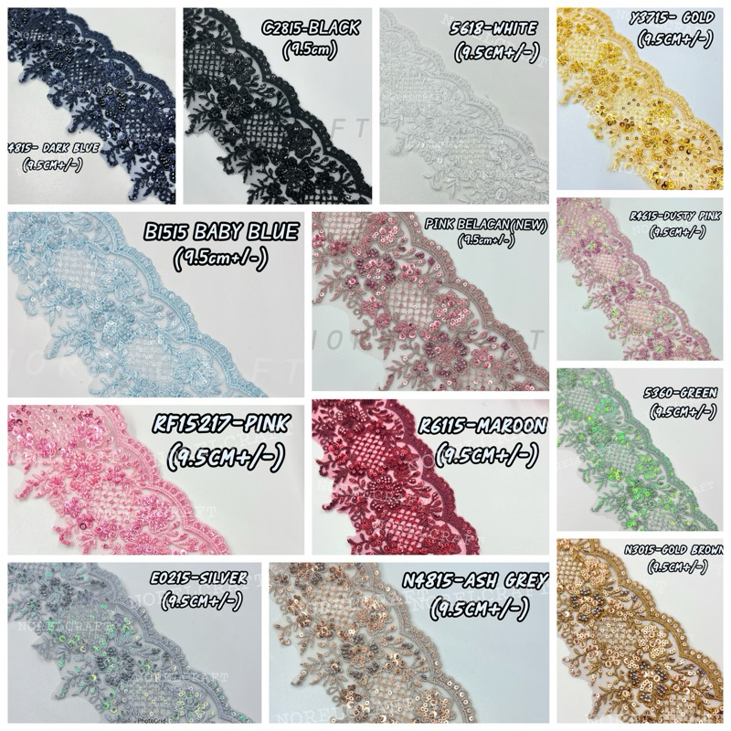 1METER[E4184CG] BEADING SEQUIN BORDER LACE/ TRIMMING SEQUIN BEADING ...