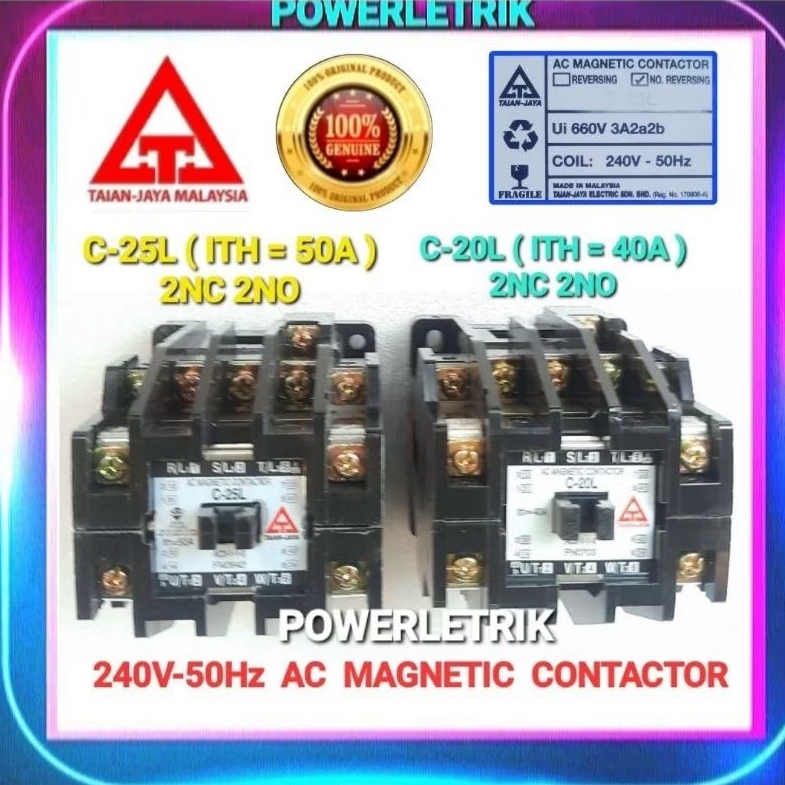 🔥READY STOCK🔥 TAIAN JAYA C-25L (50A) C-20L (40) AC MEGNETIC CONTACTOR ...