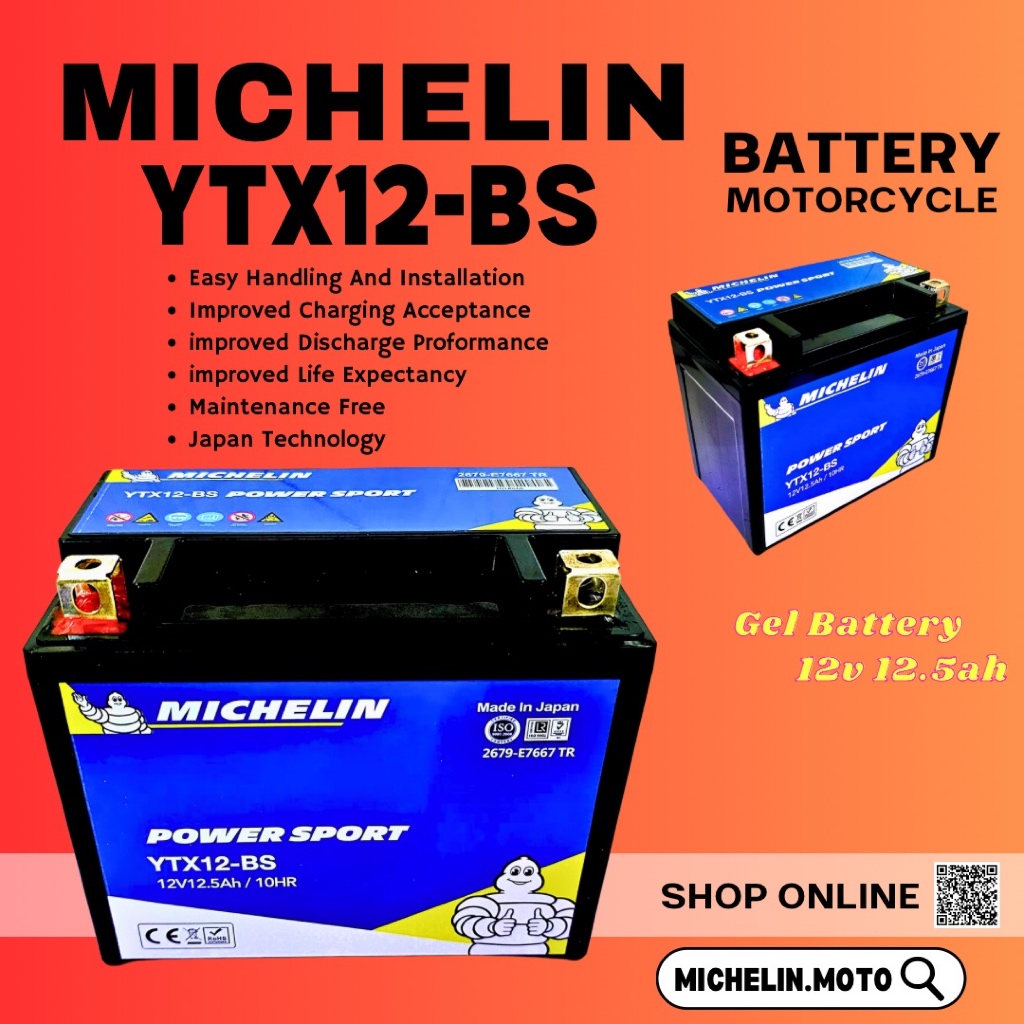 YTX12-BS YTX12 BATTERY GEL MICHELIN BATERI MOTOSIKAL KAWASAKI ER6 ...