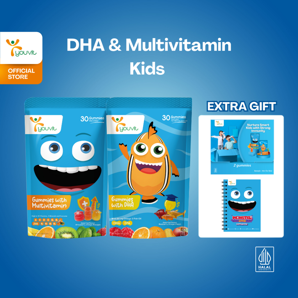 [FREE GIFTS] Youvit Kids DHA Gummy 30 Days (30 Pcs) & Kids Multivitamin Gummy 30 Days (30 Pcs ...