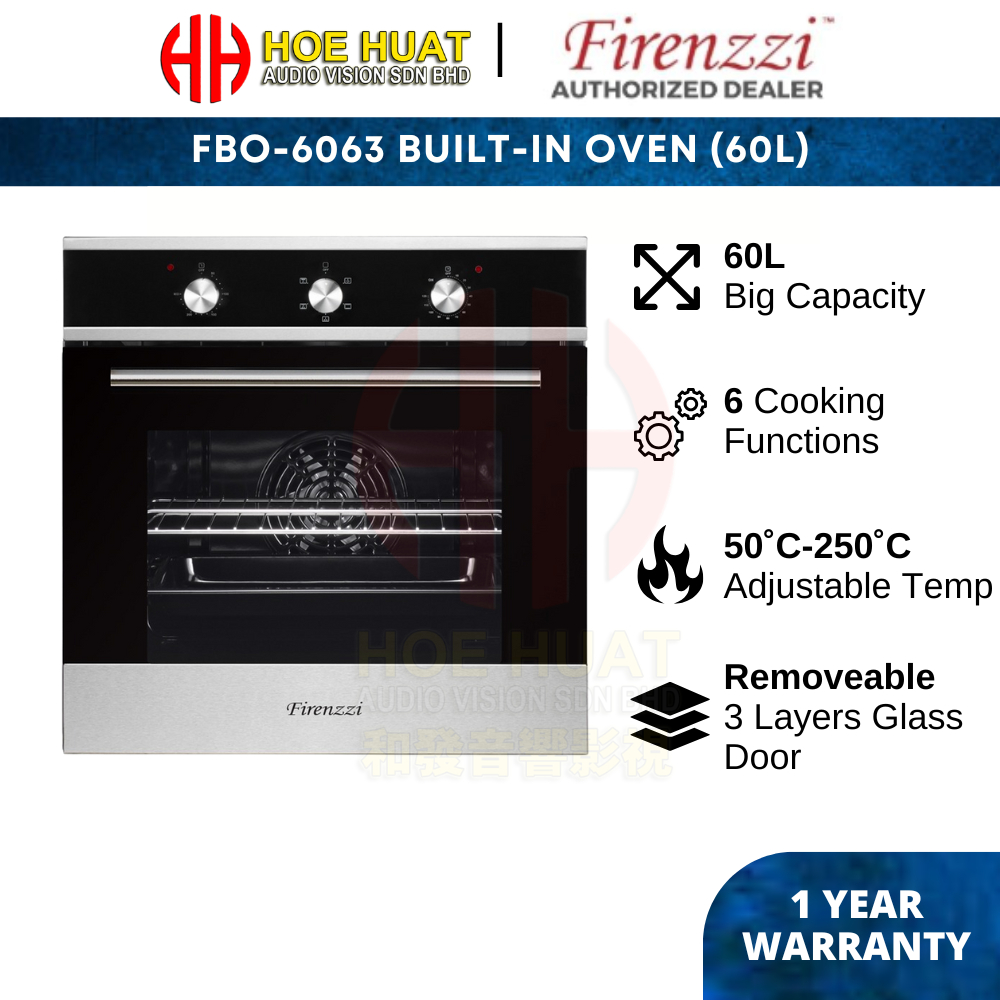 【FREE SHIPPING】Firenzzi FBO-6063 Built-in Oven 60L 2200W 3 Layer ...