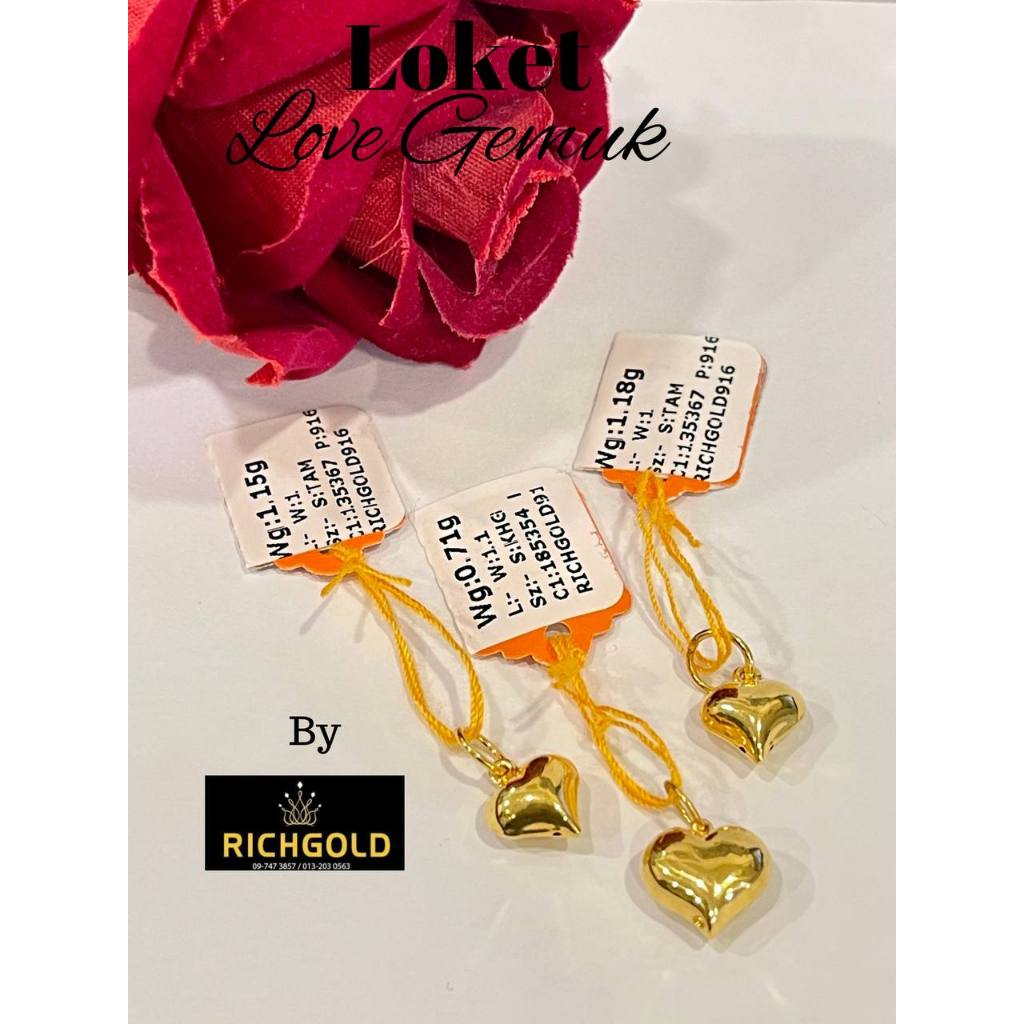 RICHGOLD JEWELS LOKET LOVE GEMUK LICIN HIGH POLISHED emas 916 (LOVE ...