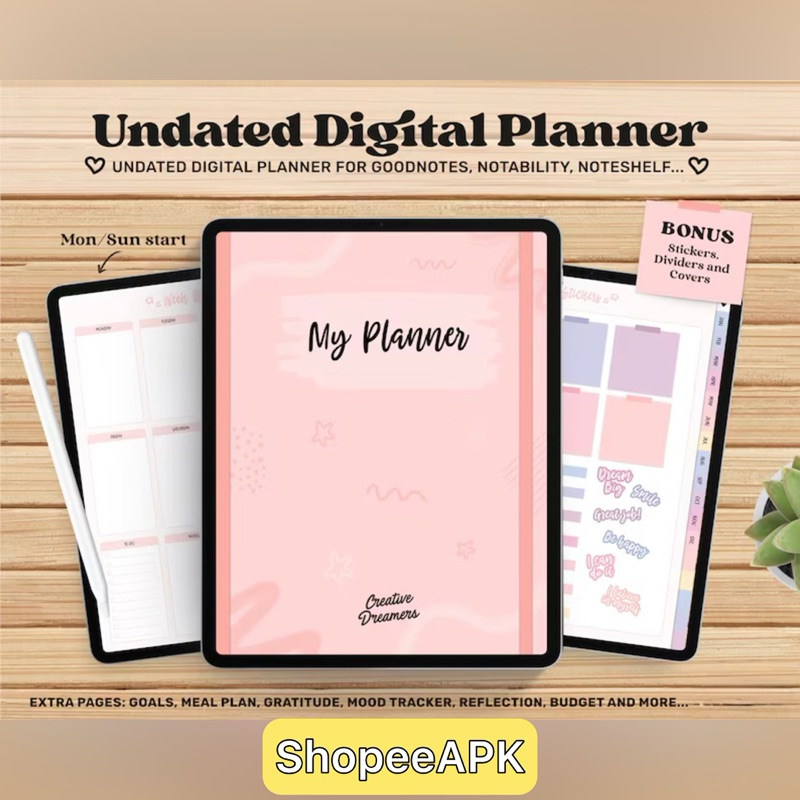 Undated Digital Planner for Goodnotes | iPad & Noteshelf Planner ...