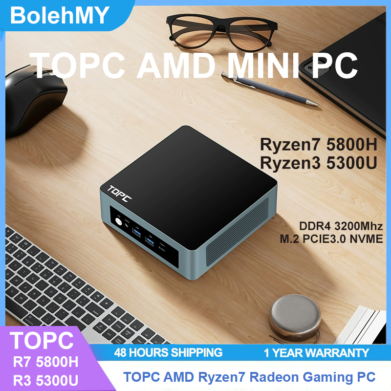 TOPC AMD Ryzen7 5800H/Ryzen3 5300U DDR4 M.2 PCIE NVME SSD Gaming MINI ...