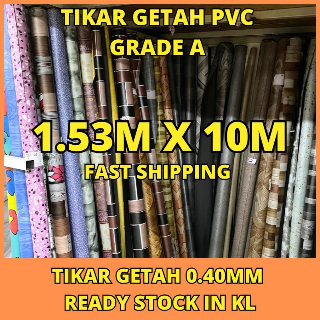 5FT Tikar Getah PVC Grade A Tebal 0.40mm 1.53M x 10 METER Flooring Roll ...