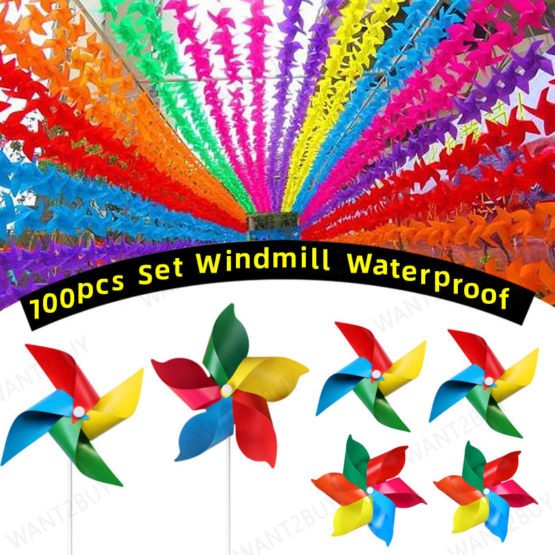 100pcs Set Rainbow Colorful Plastic Windmill Triple Wheel Spinner Toys ...