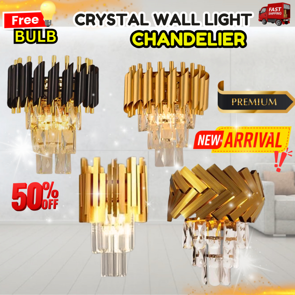 🔥NEW🔥Modern Luxury Crystal Wall Light Chandelier Black Gold Lampu ...