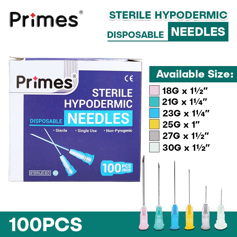 100PCS Primes Sterile Hypodermic Disposable Needle (18G x 1½” /21G x 1¼ ...