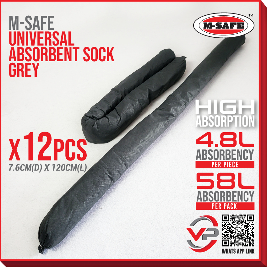 M-SAFE UNIVERSAL ABSORBENT SOCK GREY MODEL M-US76120 HIGH ABSORPTION ...