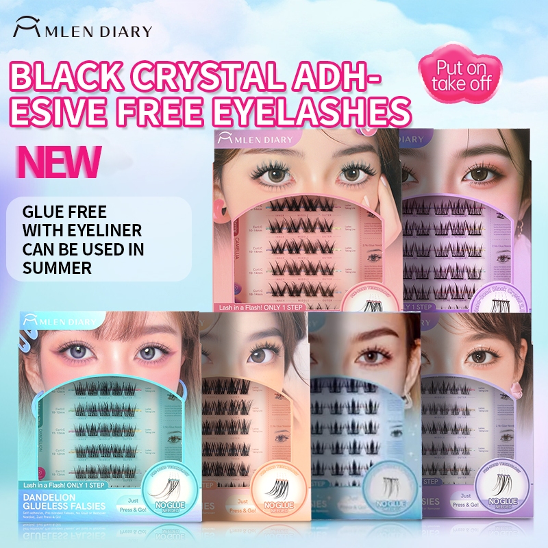 MLEN DIARY Single cluster adhesive eyelashes, glue free eyelashes ...