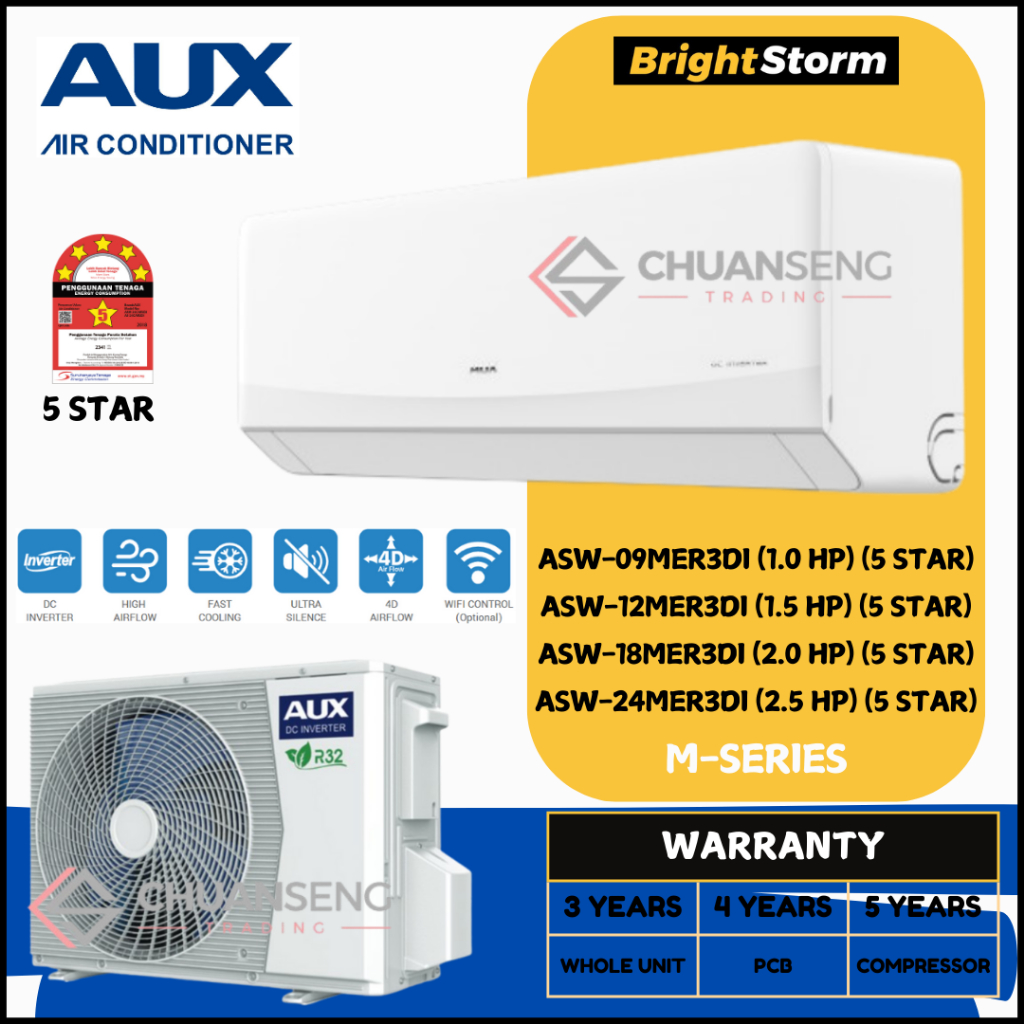 AUX M-SERIES R32 Air-Conditioner Inverter (1.0HP/1.5HP/2.0HP/2.5HP ...