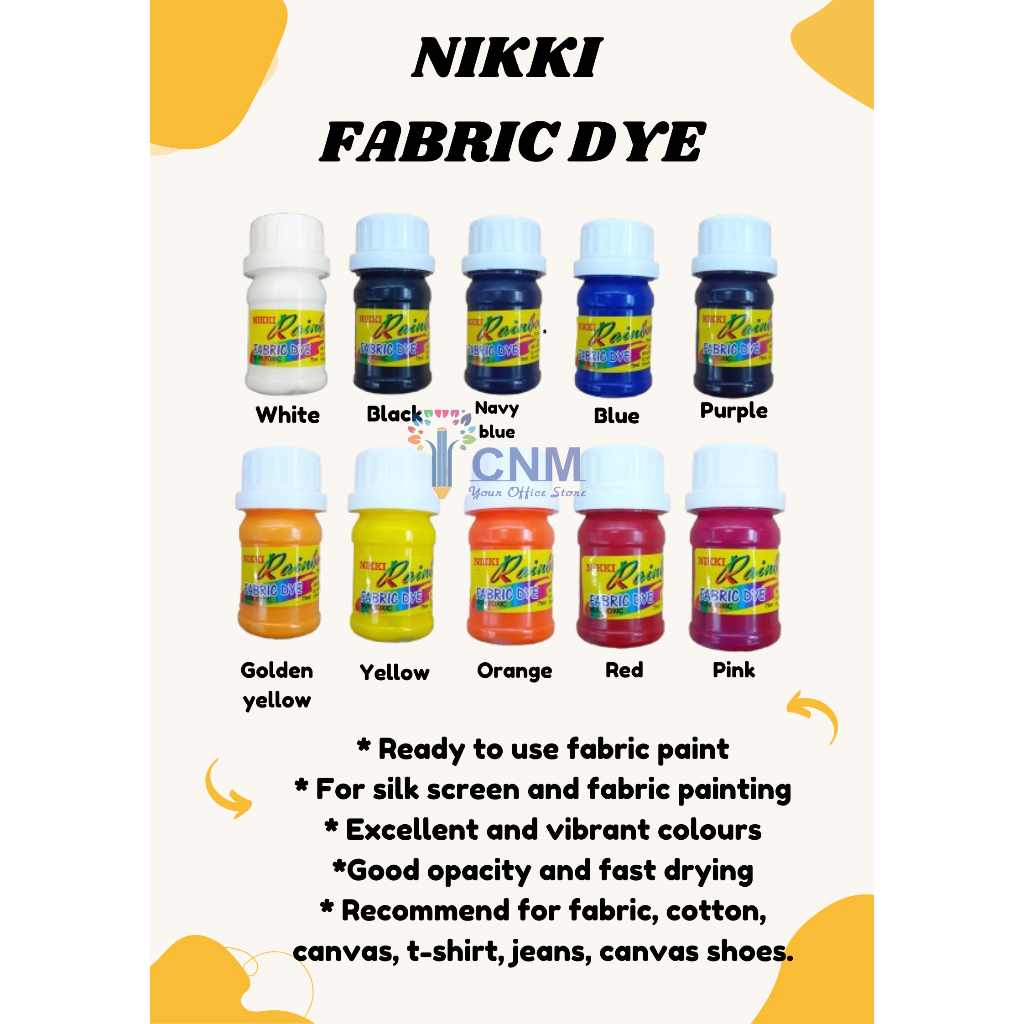 NIKKI RAINBOW NON TOXIC FABRIC PAINT DYE 75ML / PEWARNA KAIN / COLOUR ...