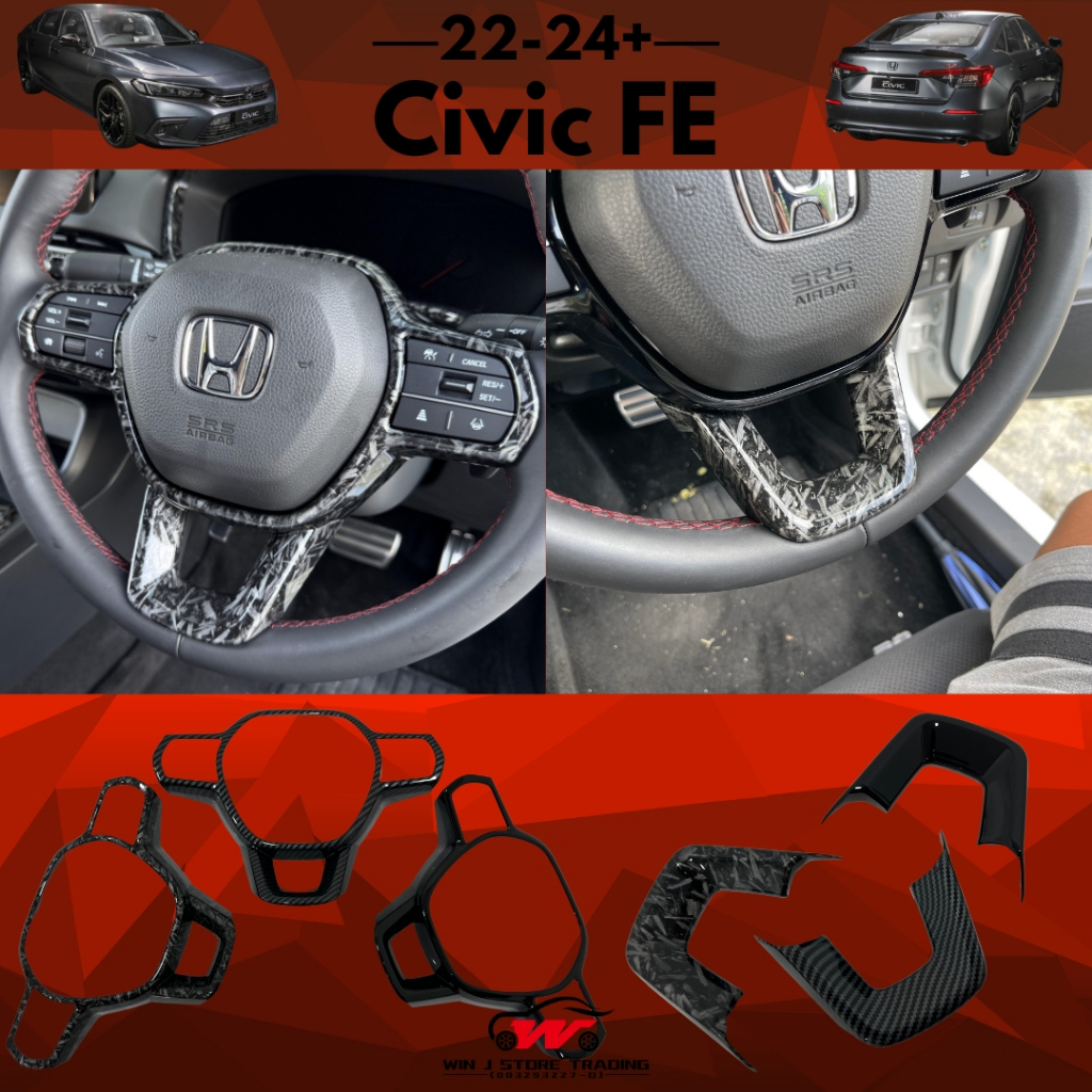 Honda Civic FE G11 2022-2024+ Forged Carbon Trim Steering Protector ...