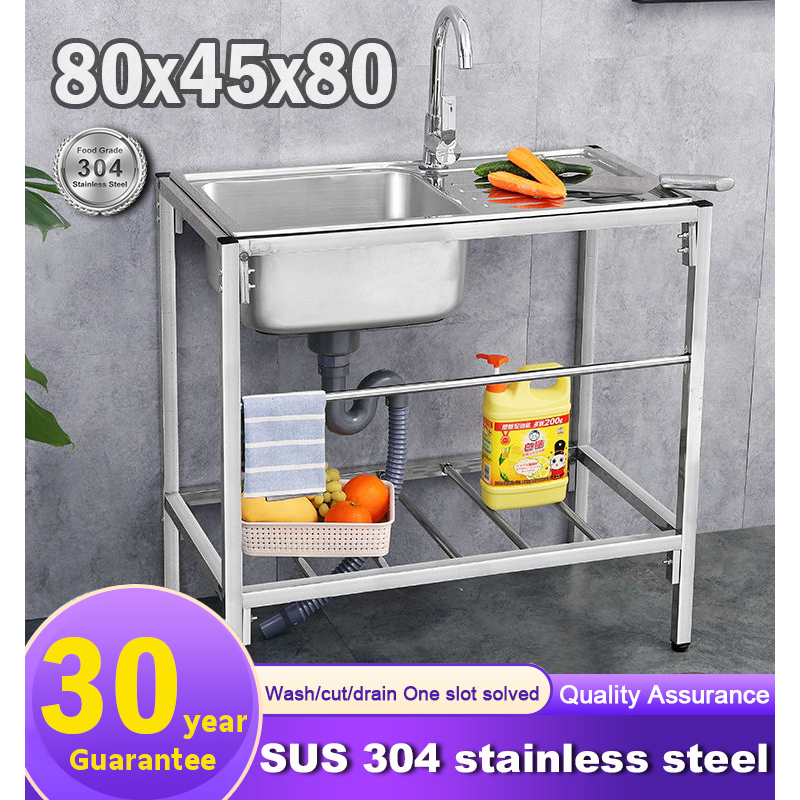 Sinki dapur 304 Stainless steel single sink with platform integrated ...