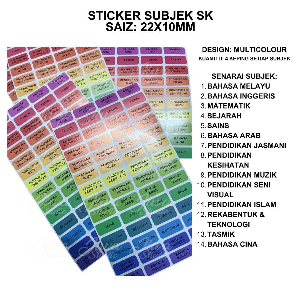 Sticker Subjek Sekolah SK KAFA & Sticker Hari Untuk Buku Fail etc ...