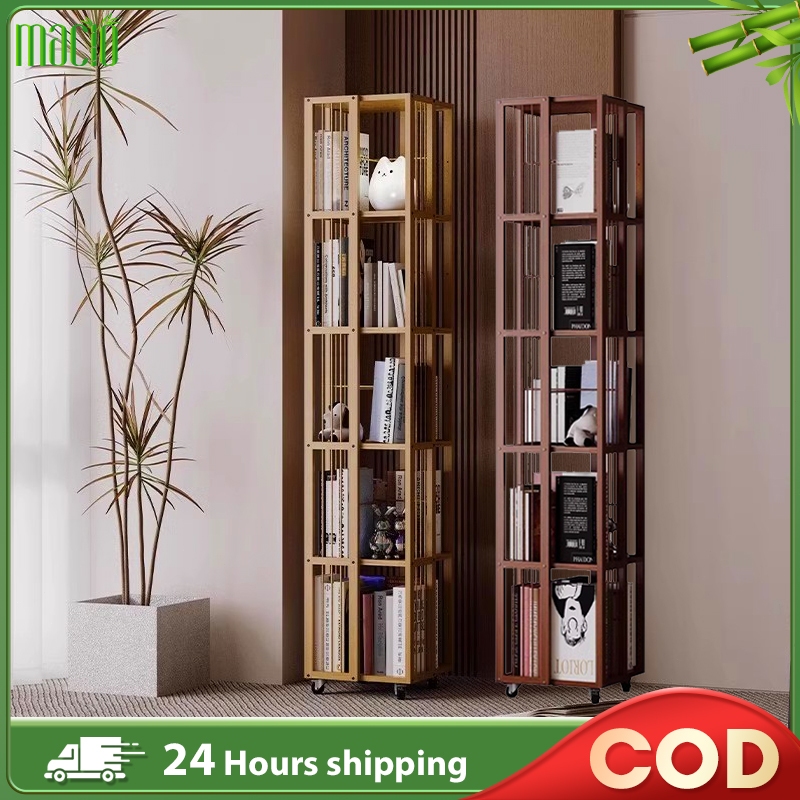 Bamboo Bookshelf 360 Rotating Book Shelf Children Bookcase Rak Buku ...