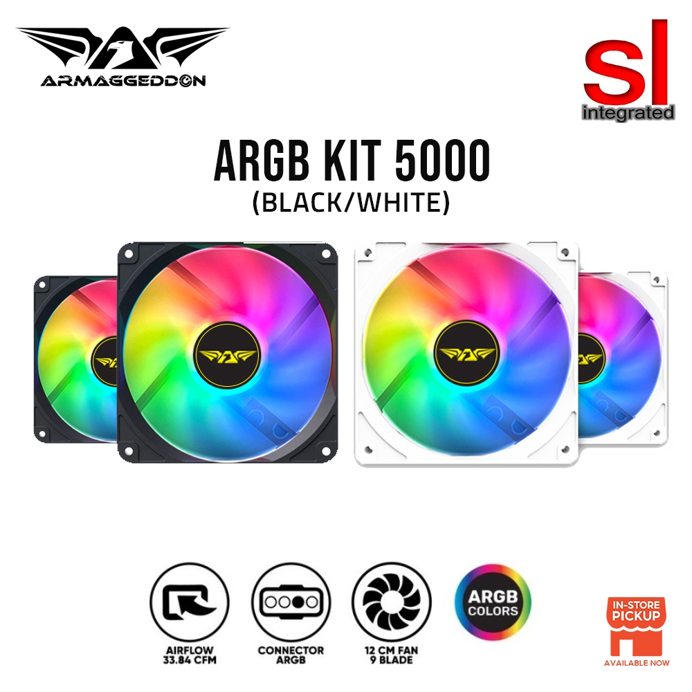Armaggeddon 4pcs ARGB PC Cooling Fan - ARGB Kit 5000 Black/White ...