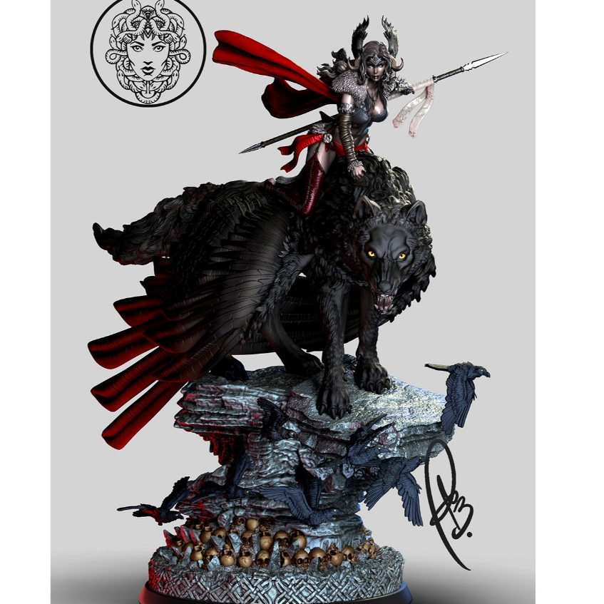 Nordic Valkyrie Wolf Rider – 3D Printed Unpainted Model | Collectible ...