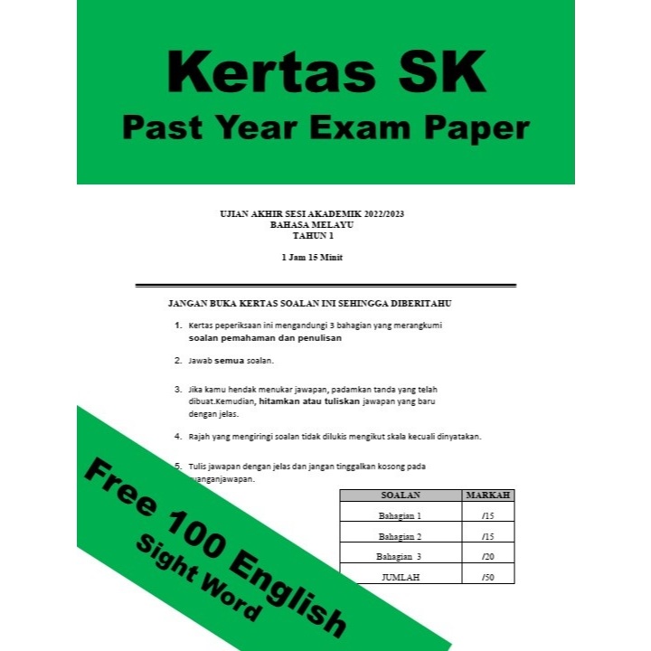 PDF SEBENAR Soalan Tahun Lepas SK Tahun 1 2 3 4 5 6 Past Year book science math bahasa melayu ...