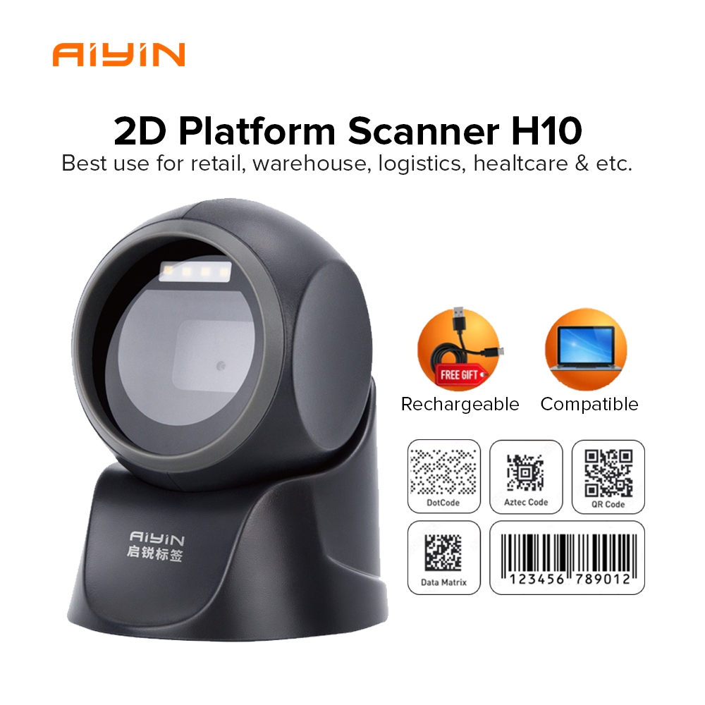AiYin 2D Platform Barcode Scanner H10 (QR Code Scanner, Table Scanner ...