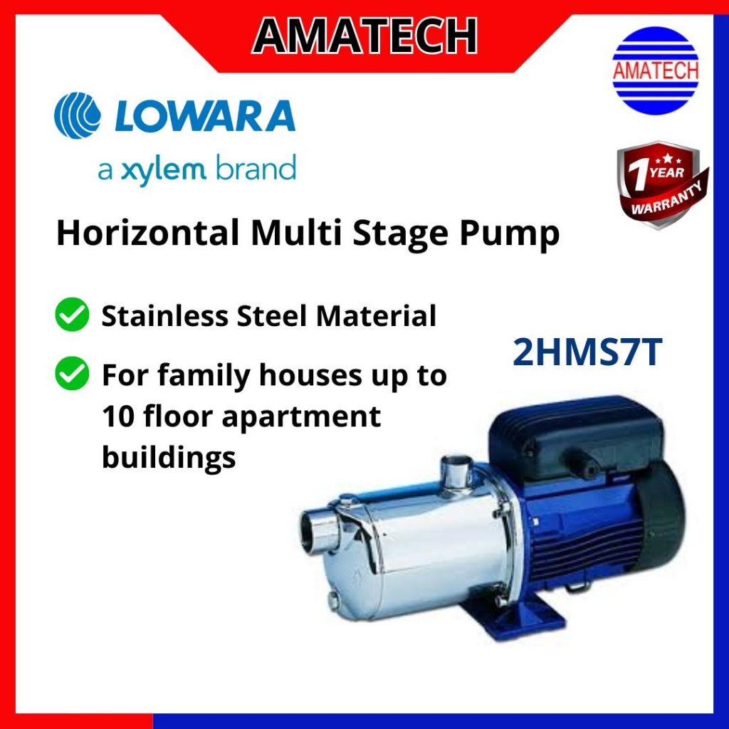 Xylem Lowara Stainless Steel Pump 2HMS7T Horizontal Multi Stage Pump Building Water Treatment ...
