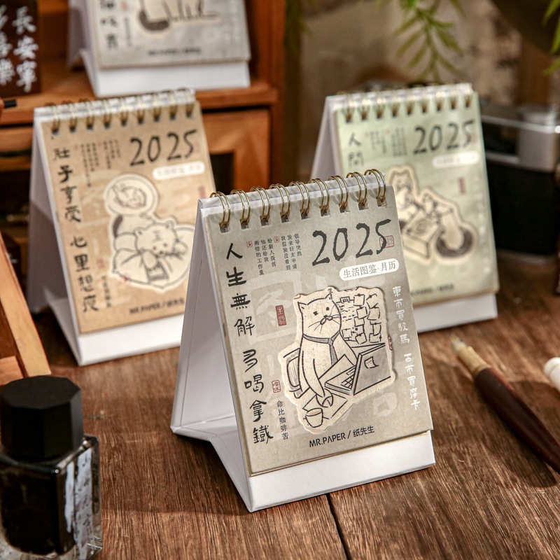【2025 NEW】 Lifestyle Cat Desk Calendar Cute Table Cartoon Monthly Small ...