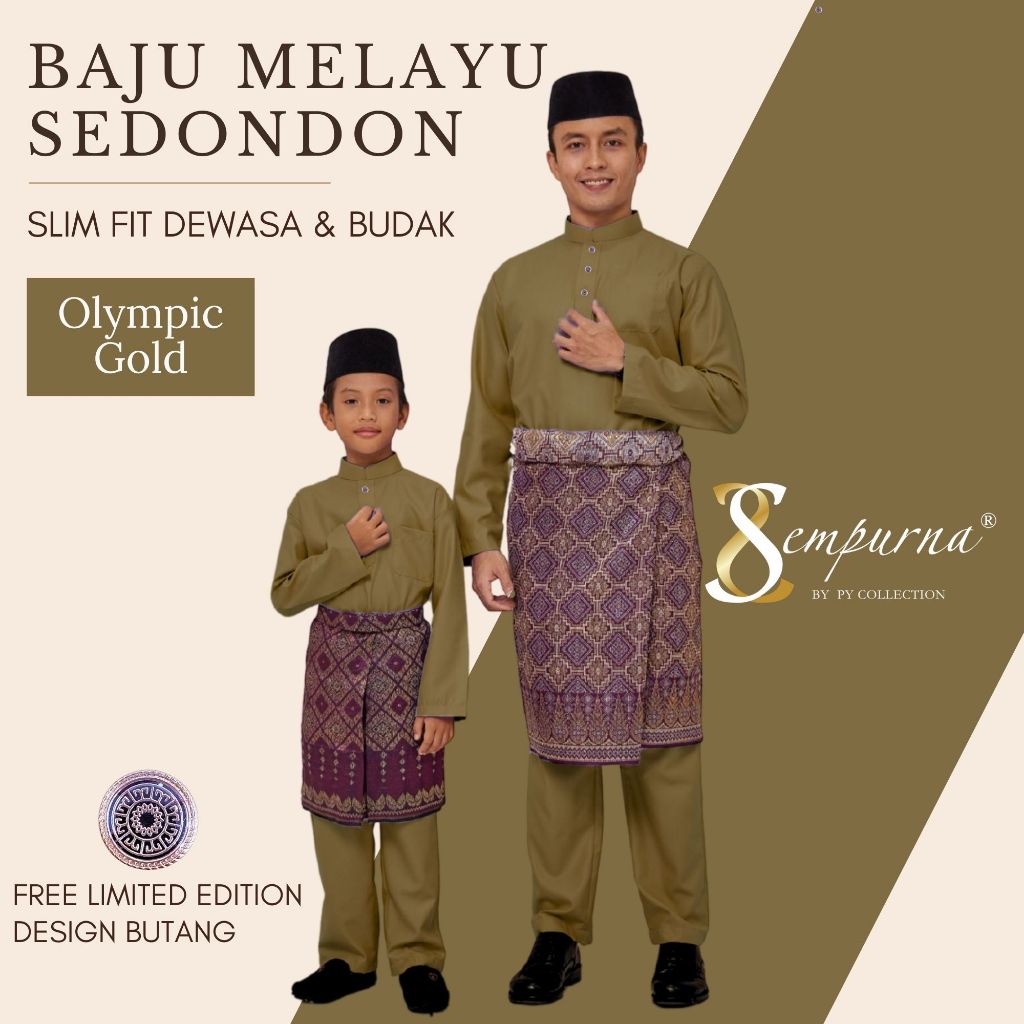 BAJU MELAYU RAYA SEMPURNA 2025 SLIM FIT COTTON OLYMPIC RICH GOLD ...