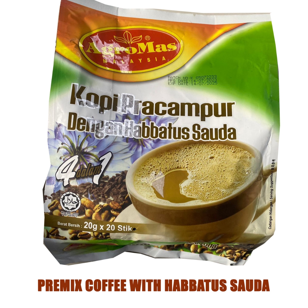 AGROMASS KOPI 4 in 1 Kopi Pracampur Dengan Habbatus Sauda 1 Pack 20g X 20 Stick | Shopee Malaysia