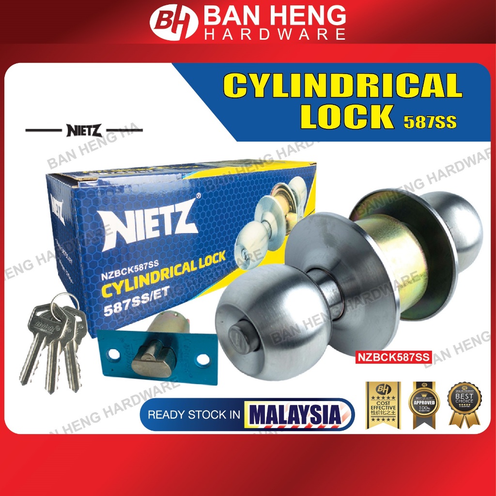 Nietz Premium Stainless Steel Cylindrical Door Knob Lock Set Entrance ...