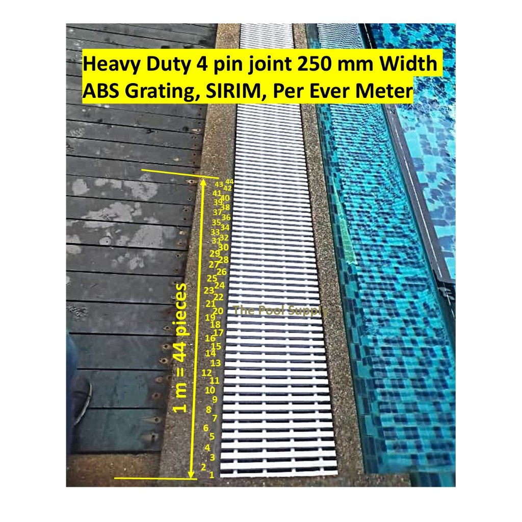Swimming Pool SIRIM approved ABS Grating 250 mm width, One [1] meter long, , 4 pin joints, UV ...