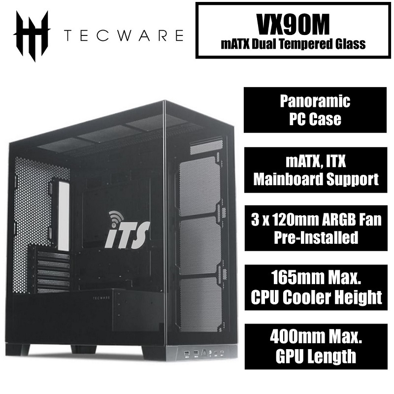 Tecware VX90M mATX Dual Tempered Glass Panoramic PC Case | Shopee Malaysia
