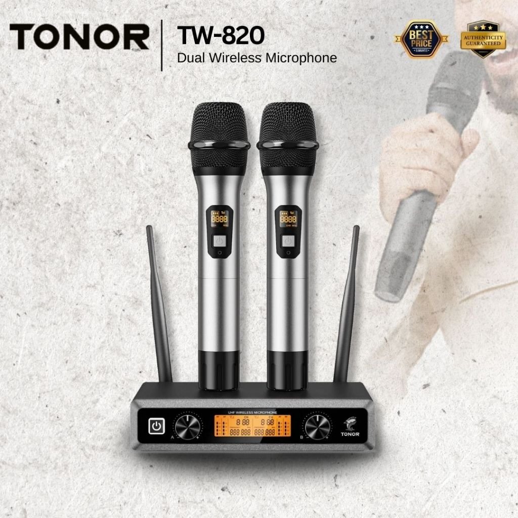 TONOR TW-820 Wireless Microphone, Metal Dual Professional UHF Cordless Dynamic Mic Handheld ...