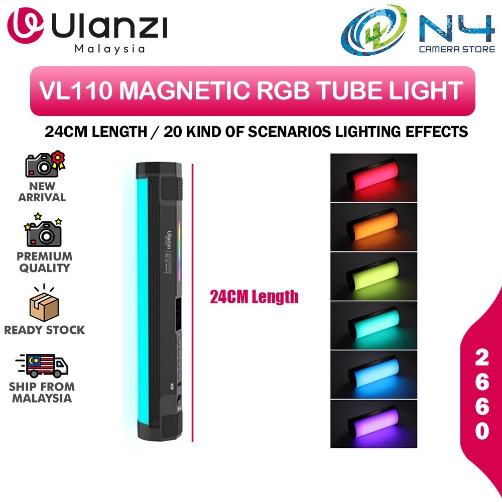 Ulanzi VL110 Magnetic RGB Tube Light 24CM Handheld Light Wand Portable ...