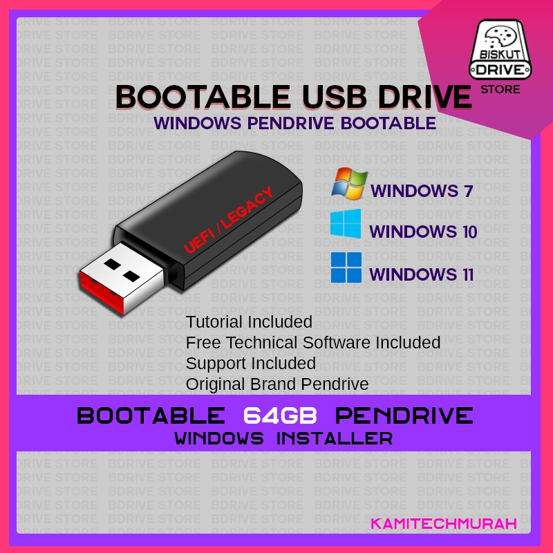 BOOTABLE USB: 64GB Pendrive Bootable Flash Windows Repairing or Format ...