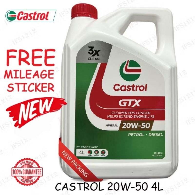 🇲🇾HOT SALES🔥 ORI CASTROL GTX 20W50 4L SL/CF ENGINE OIL PETROL / DIESEL 20W-50 20W 50 HILUX ...