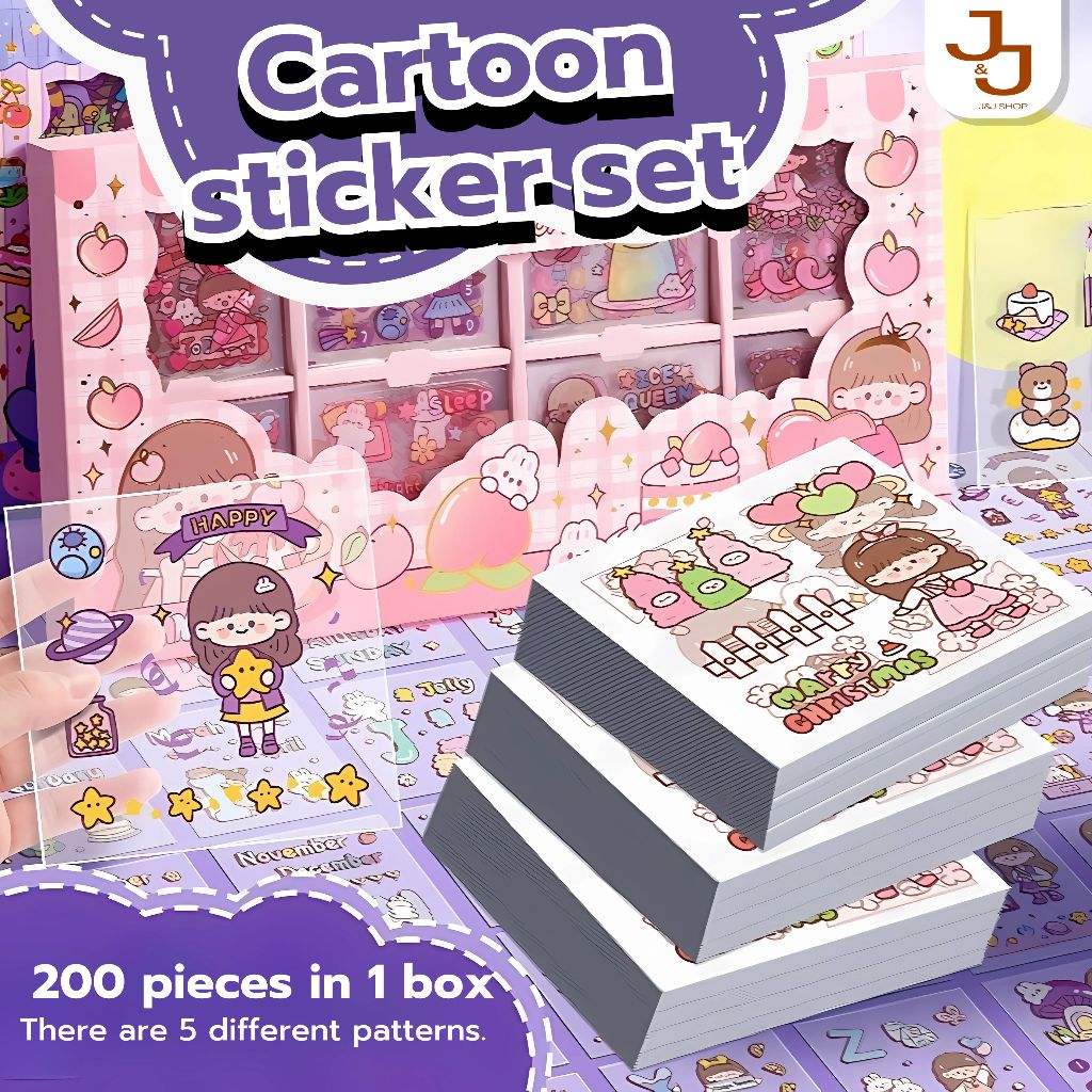 200 non-repeating cute cartoon waterproof stickers for stationery ...