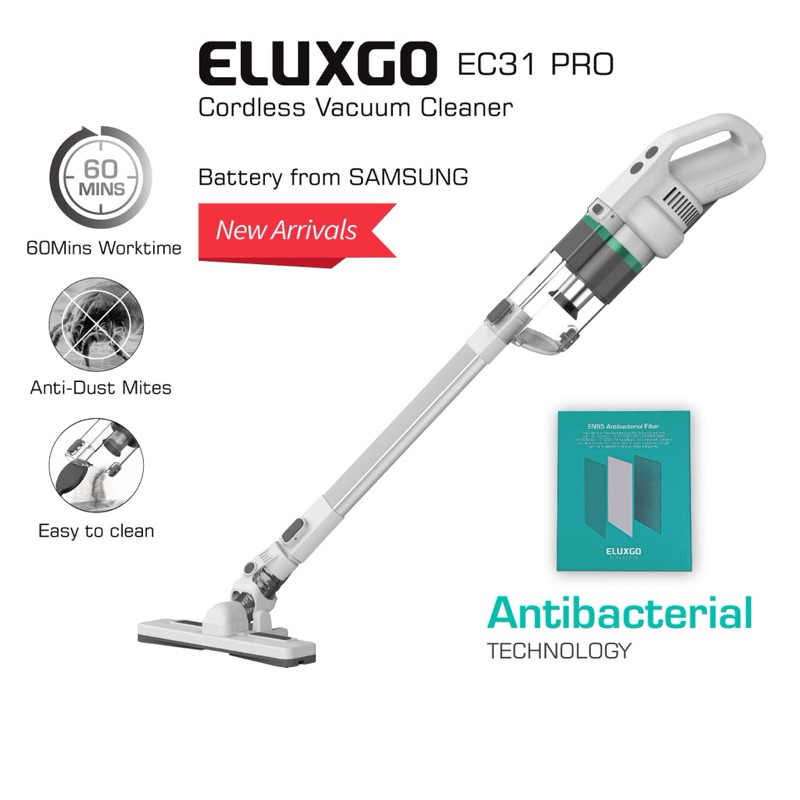 ELUXGO EC31 PRO Cyclone Cordless Vacuum Cleaner with EN95 Antibacterial ...