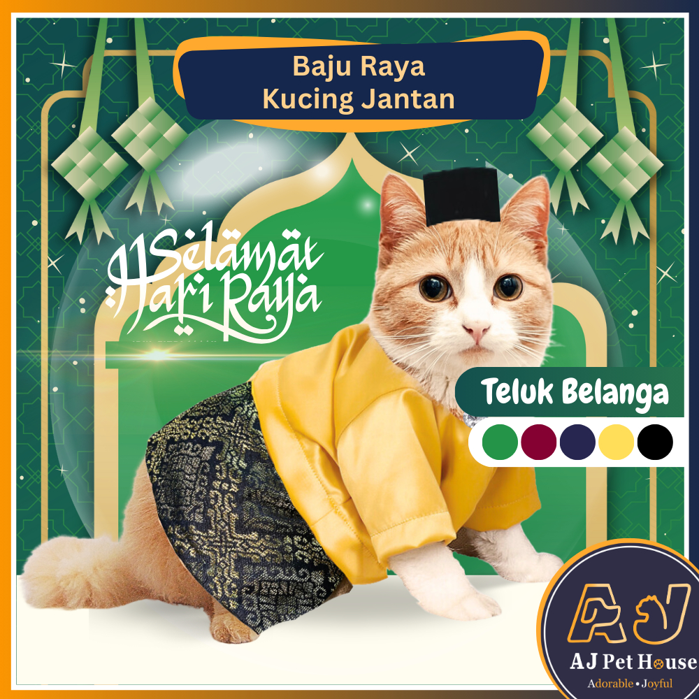 AJPET Baju Raya Kucing Jantan Teluk Belanga Songket Baju Melayu Kucing ...