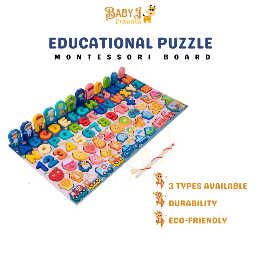 Matching Wooden Blocks Puzzle Sensory Montessori Alphabet Numbers ...