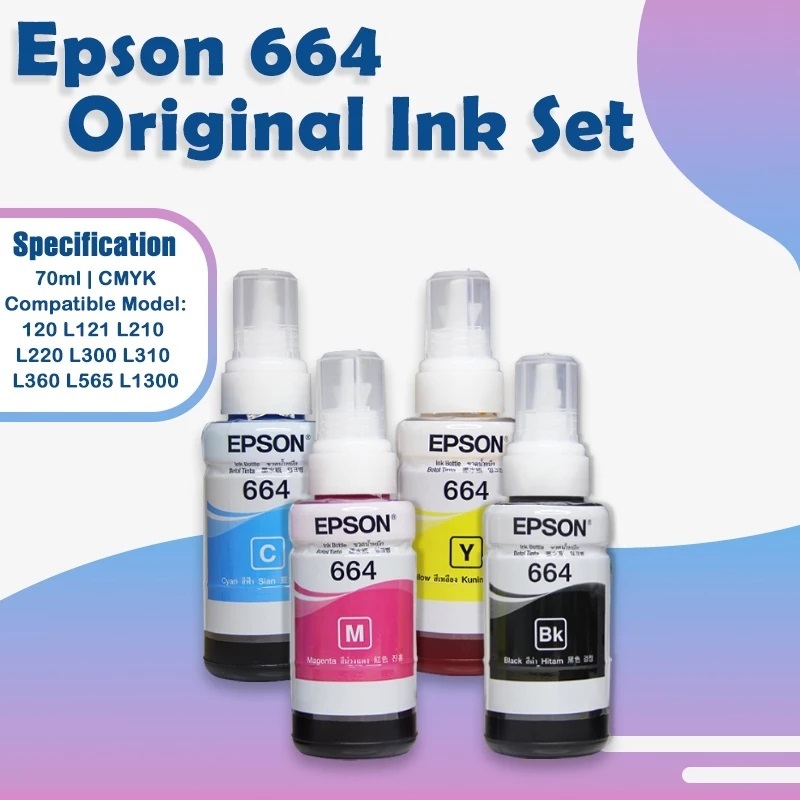 ORIGINAL EPSON T664 Refill Ink L120 L121 L210 L360 L405 L565 L385 L1300 L310 6641 6642 6643 6644 ...