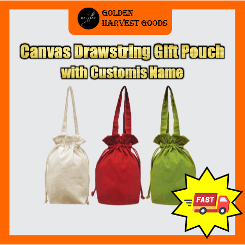 Canvas Drawstring Gift Pouch with Personalized/Customise Names | Shopee ...