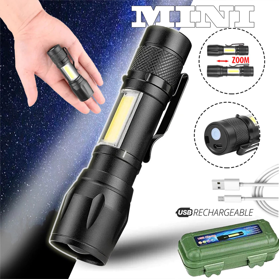 USB Rechargeable Torchlight LED XPE+COB Light 3 Mode Flashlight ...