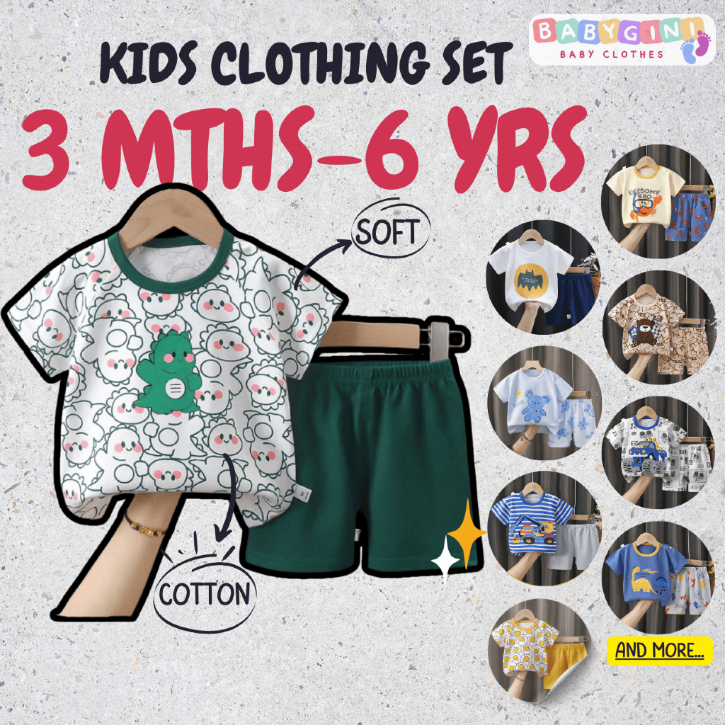 Baby Clothing Set 3 Months–6 Years Baju Budak Cotton T Shirt Shorts Set ...