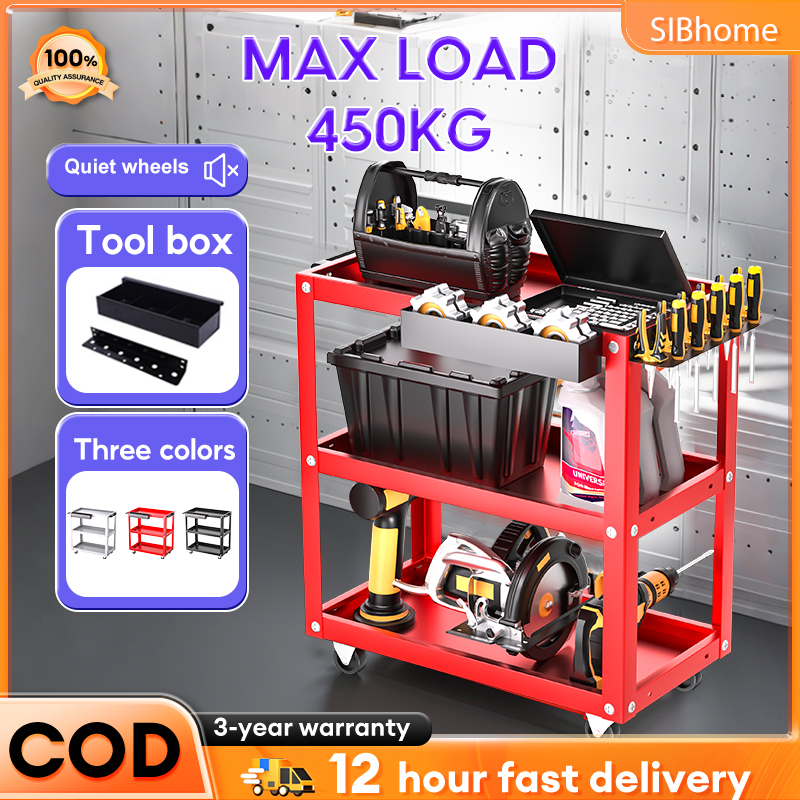 3 Layer Tool Cart Trolley Service Trolley Heavy Duty Metal Steel Tools ...